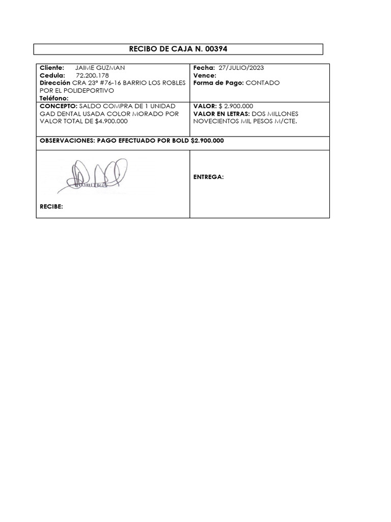 Recibo de Caja 393 Dr. Jaime Guzman | PDF