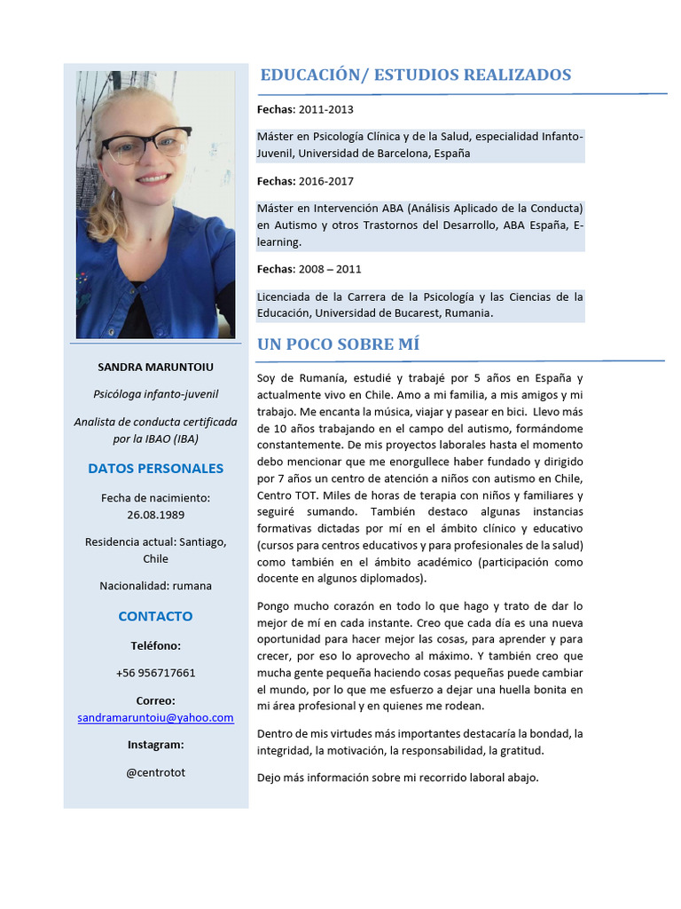 CV_SANDRA MARUNTOIU_ACTUALIZADO_2025 | PDF | Autismo | Conceptos ...