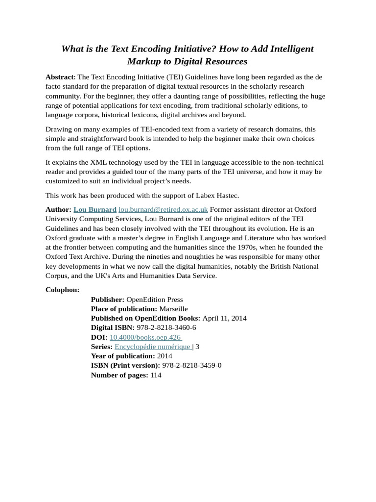 Text Encoding Initiative | PDF | Xml Schema | Xml