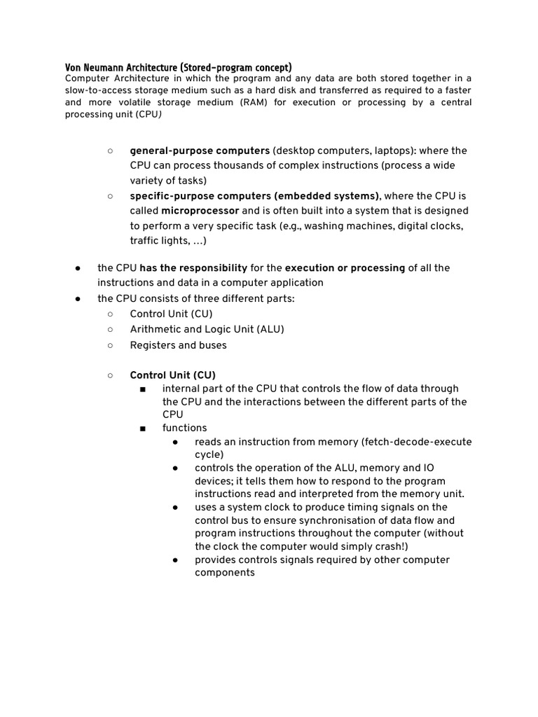 Von Neumann Architecture (Unit 4) REVISION | PDF | Computer Data Storage | Central Processing Unit