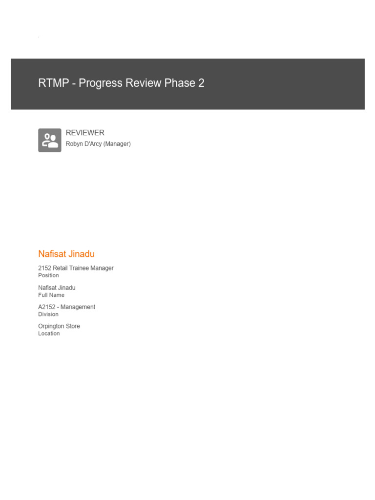 RTMP - Progress Review Phase 2-Nafisat Jinadu 4 | PDF | Cognition | Communication