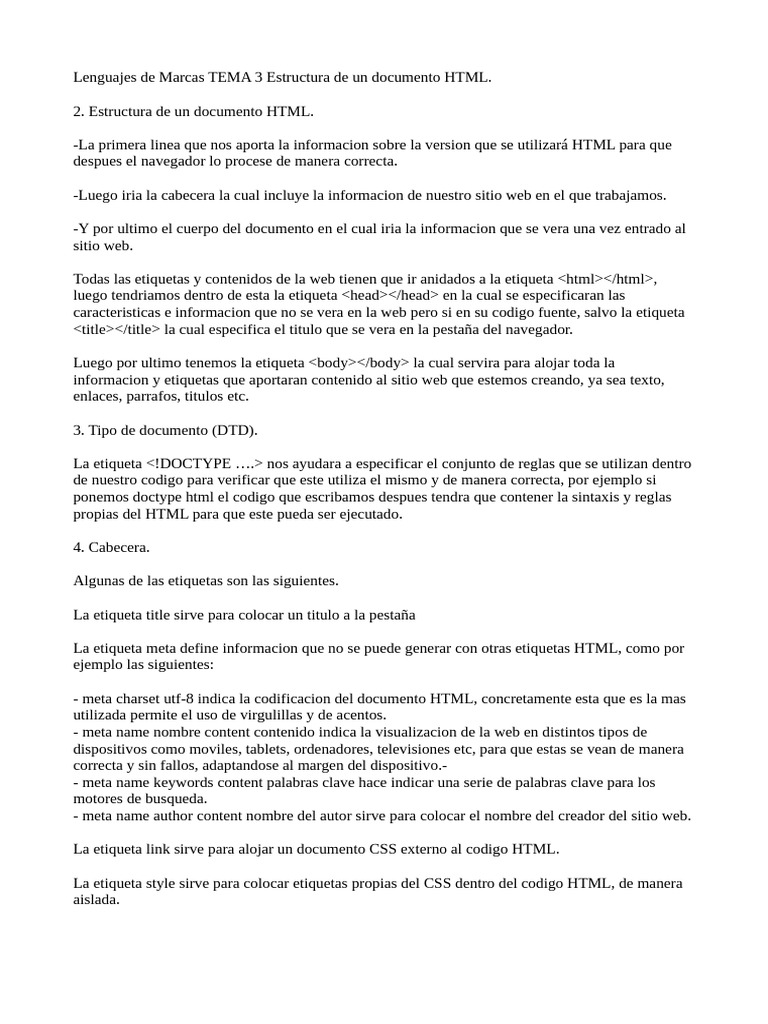 Estructura y Etiquetas de HTML | PDF | HTML | Lenguaje de programación