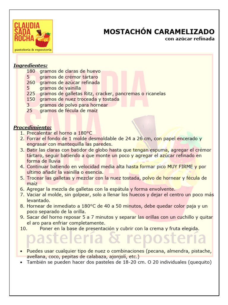 Recetas de Mostachón y Cremas Variadas | PDF | Queso | lactoso