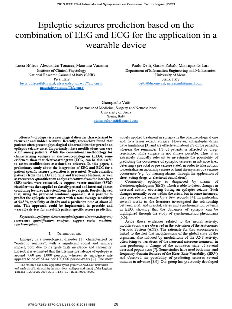 Epileptic Seizures Prediction Based On The Combination of EEG and ECG ...