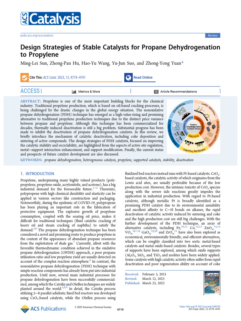 Design Strategies of Stable Catalysts For Propane Dehydrogenation To ...