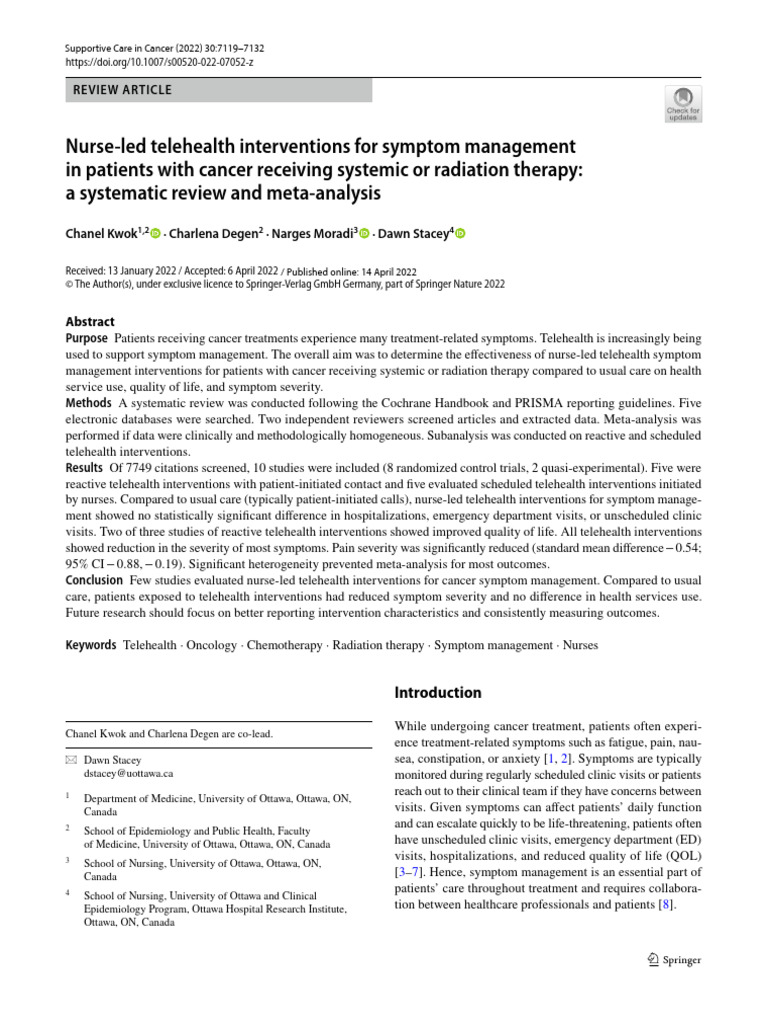 Nurse‑Led Telehealth Interventions for Symptom Management in Patients ...