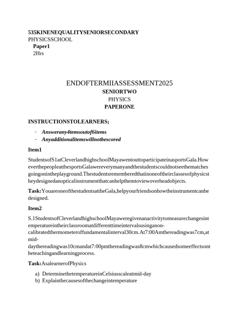 Chs Phy s.2 Mid Term 2025 | PDF