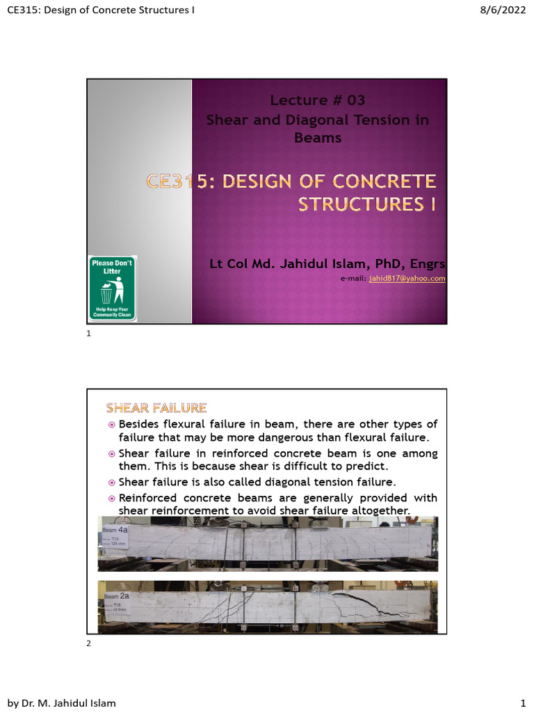 Diagonal Tension in Concrete Beams | PDF | Stress (Mechanics) | Bending