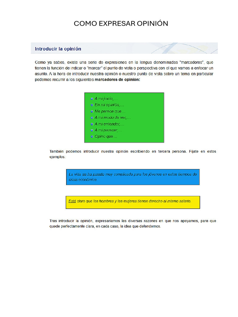 Como Expresar Opinión | PDF