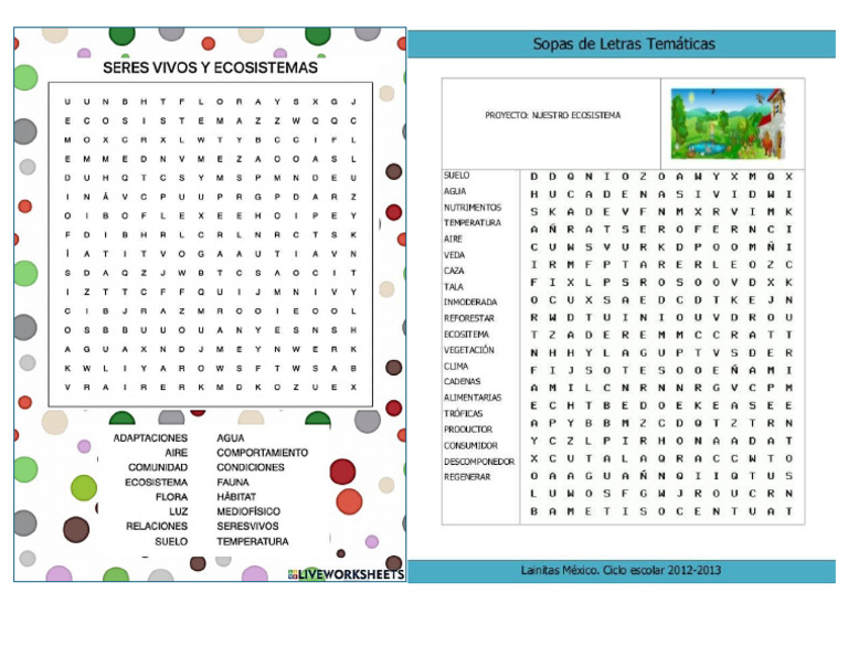 Sopa de Letras Sobre Ecosistemas | PDF