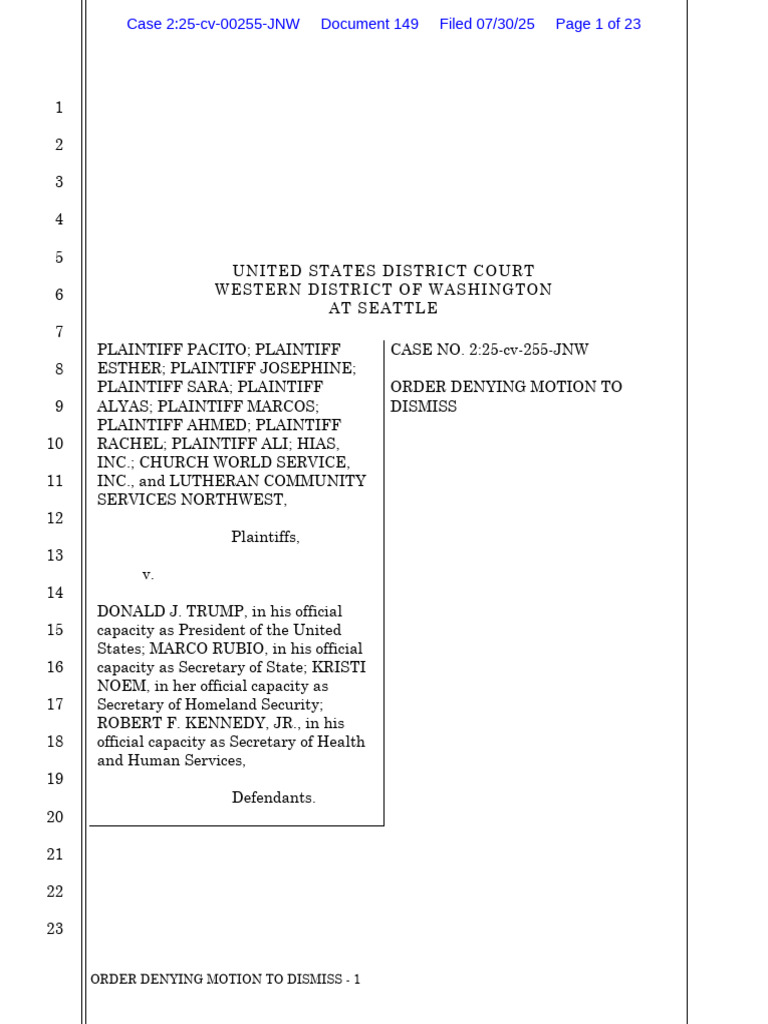 Pacito Trump Motion To Dismiss Denied | PDF | Ashcroft V. Iqbal | Complaint