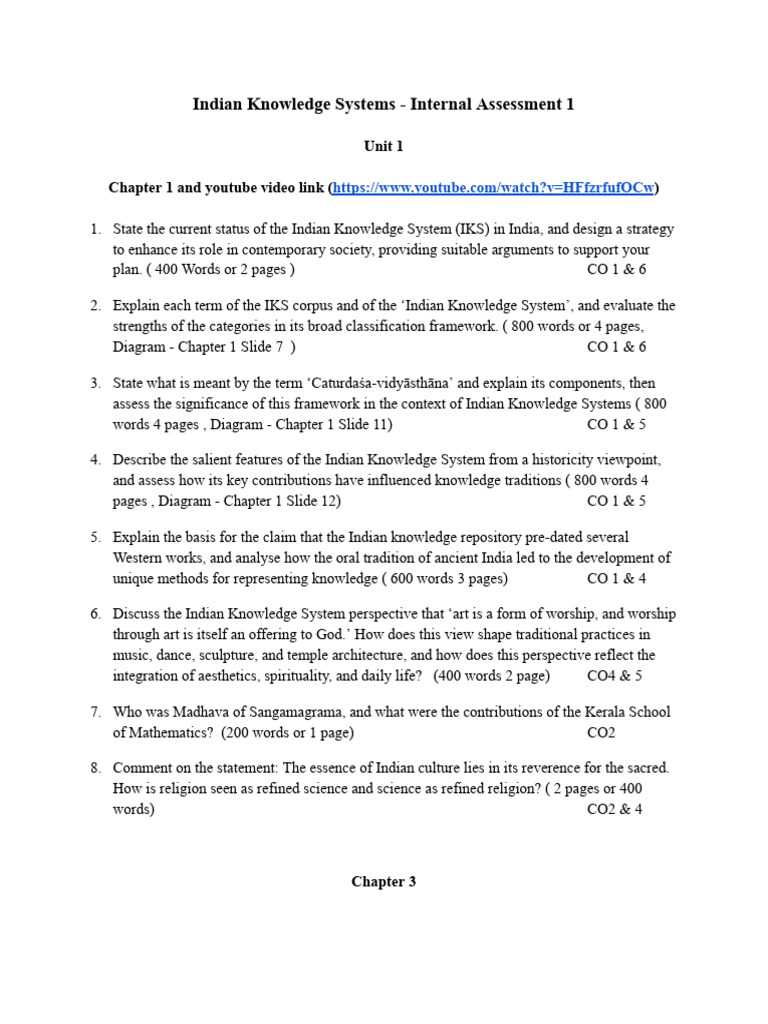 Indian Knowledge System - Internal Assessment 1 Unit 1 and Unit 2 August 2025 | PDF | Reason ...