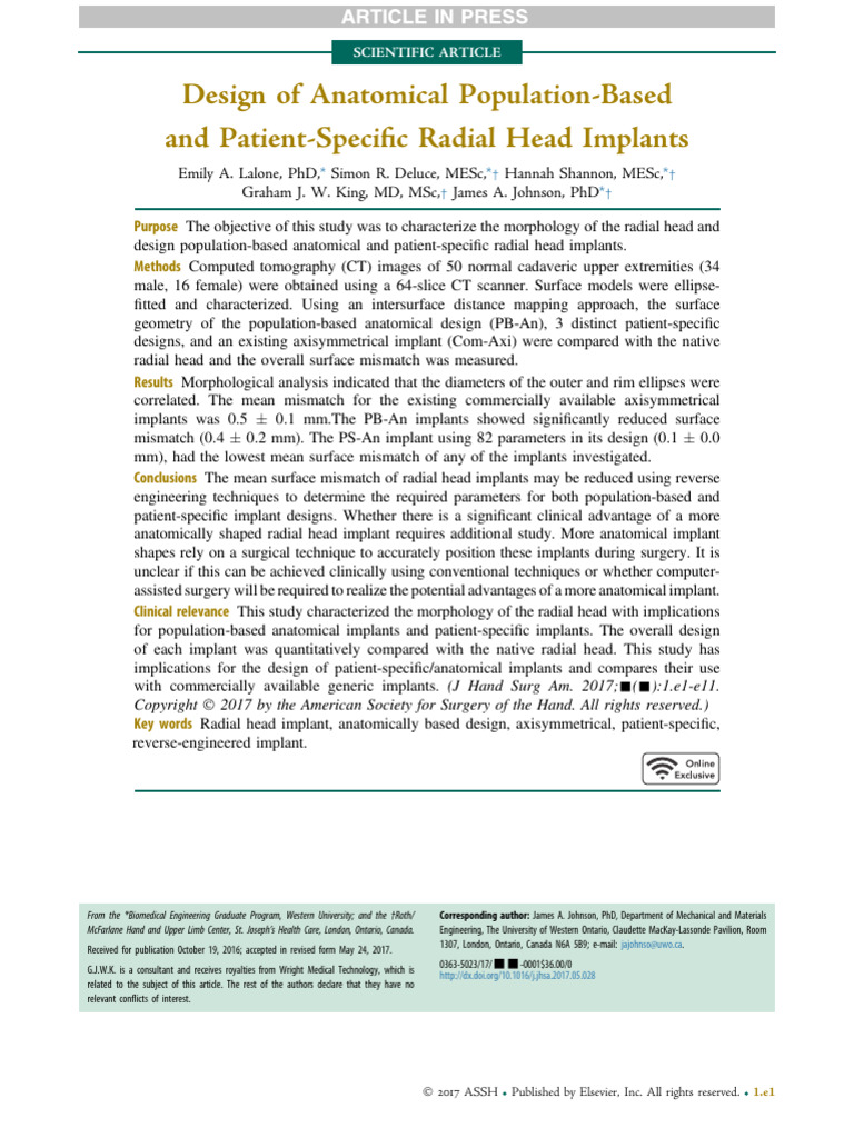 Design of Anatomical Population-Based and Patient-Specific Radial Head ...