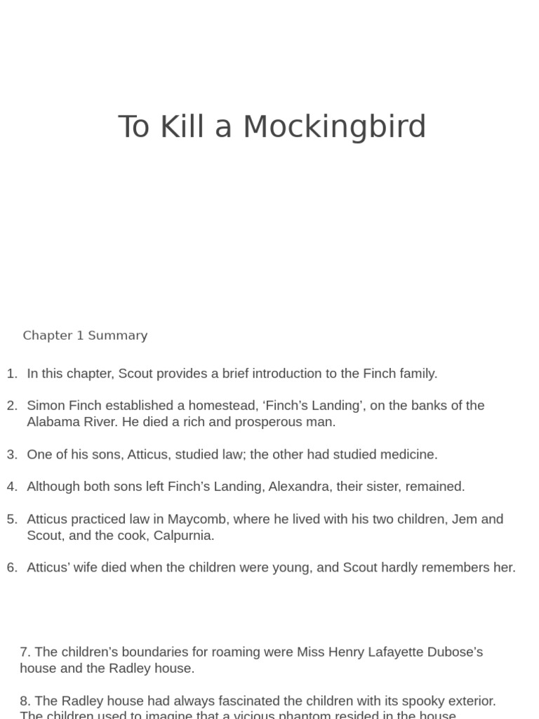 To Kill a Mockingbird Chapter 1-2 Summary | PDF | To Kill A Mockingbird