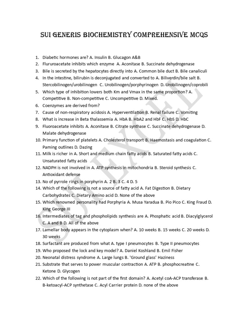 Comprehensive MCQs on Biochemistry | PDF | Enzyme | Metabolism
