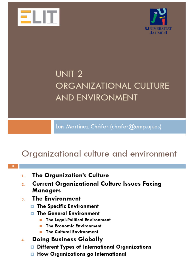 Unit2 - Organizationa Culture and Environment | PDF | Organizational ...