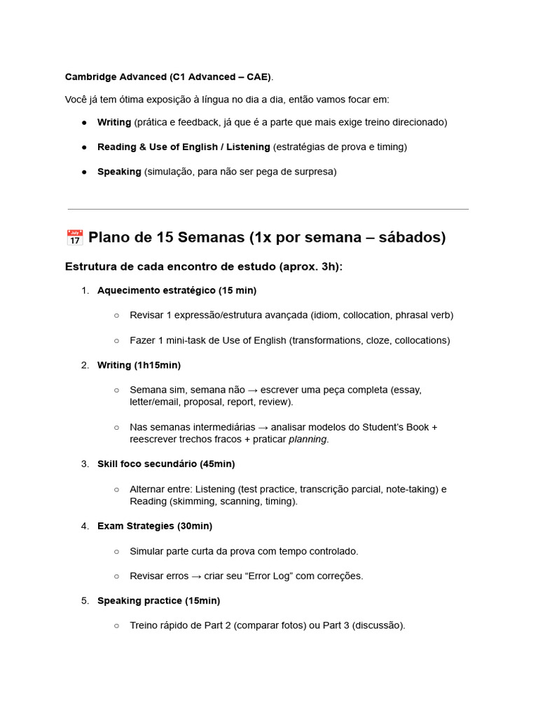 Plano de Estudos para C1 Advanced | PDF