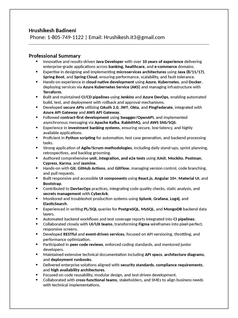 Hrushikesh Badineni Java Developer | PDF | Apache Spark | Amazon Web Services