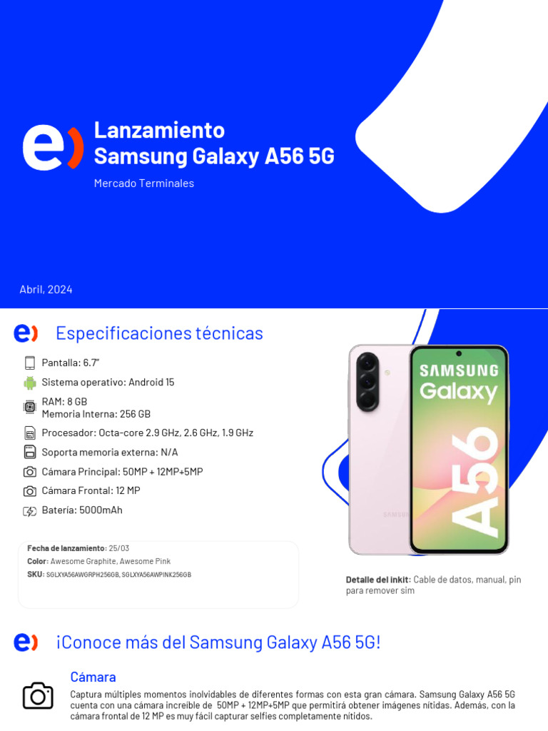 Presentaci N Samsung Galaxy A56 5G | PDF | Procesador Multi Core | Píxel