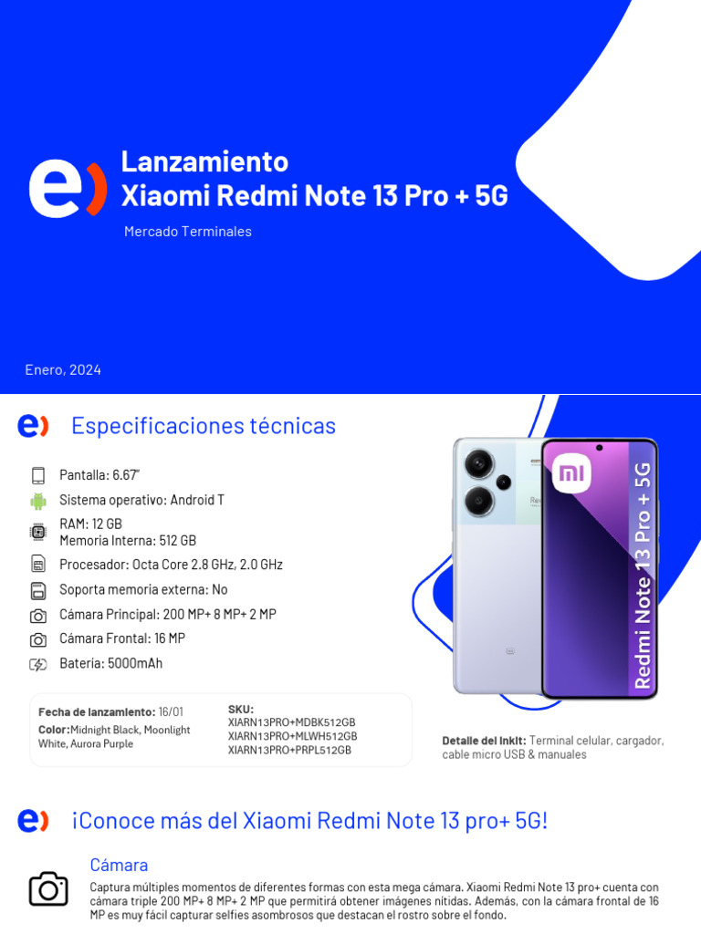 Xiaomi Redmi Note 13 Pro+ 5G: Especificaciones | PDF | Microprocesador ...