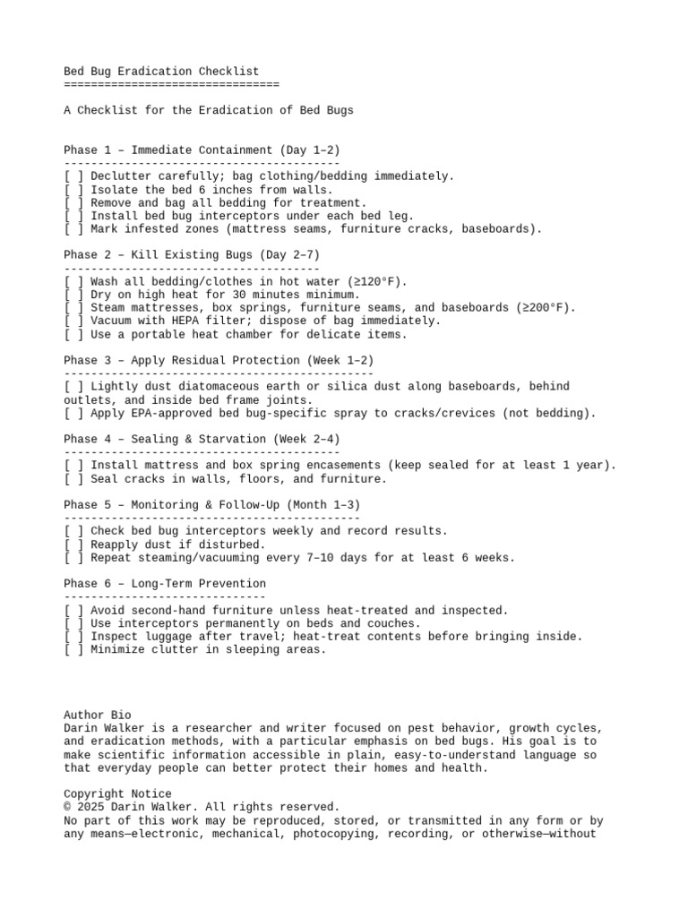Bed Bug Eradication Checklist | PDF