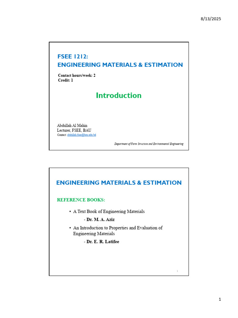 FSEE 1212 - Introductory Class | PDF | Brick | Concrete