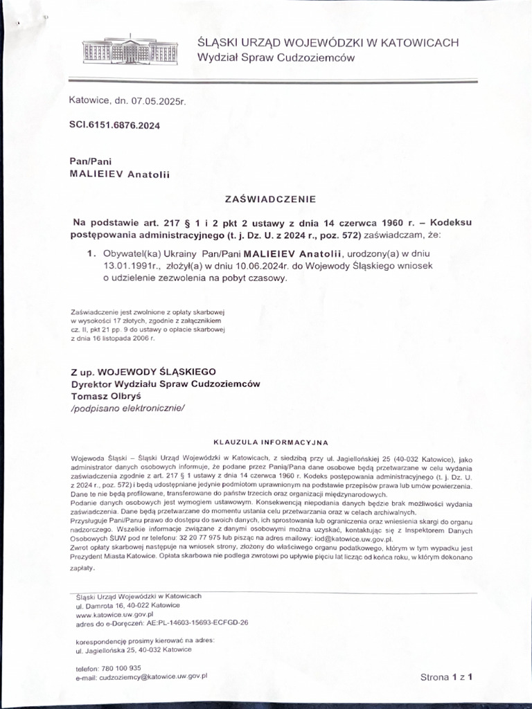 Slaski Urzad Wojewódzki W Katowicach | PDF
