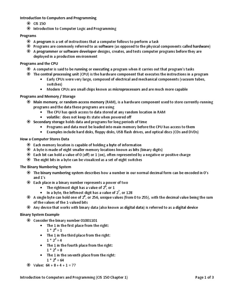 CIS 150 Chapter 01 Outline | PDF | Computer Data Storage | Computer Program