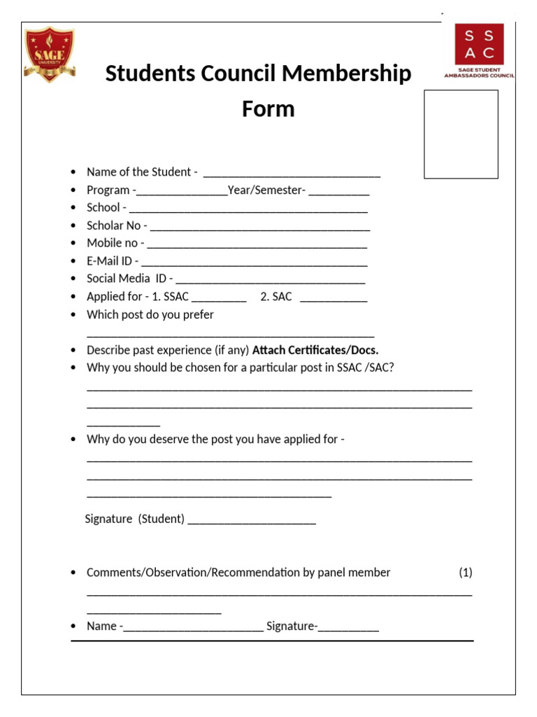 Students Council Membership Form | PDF