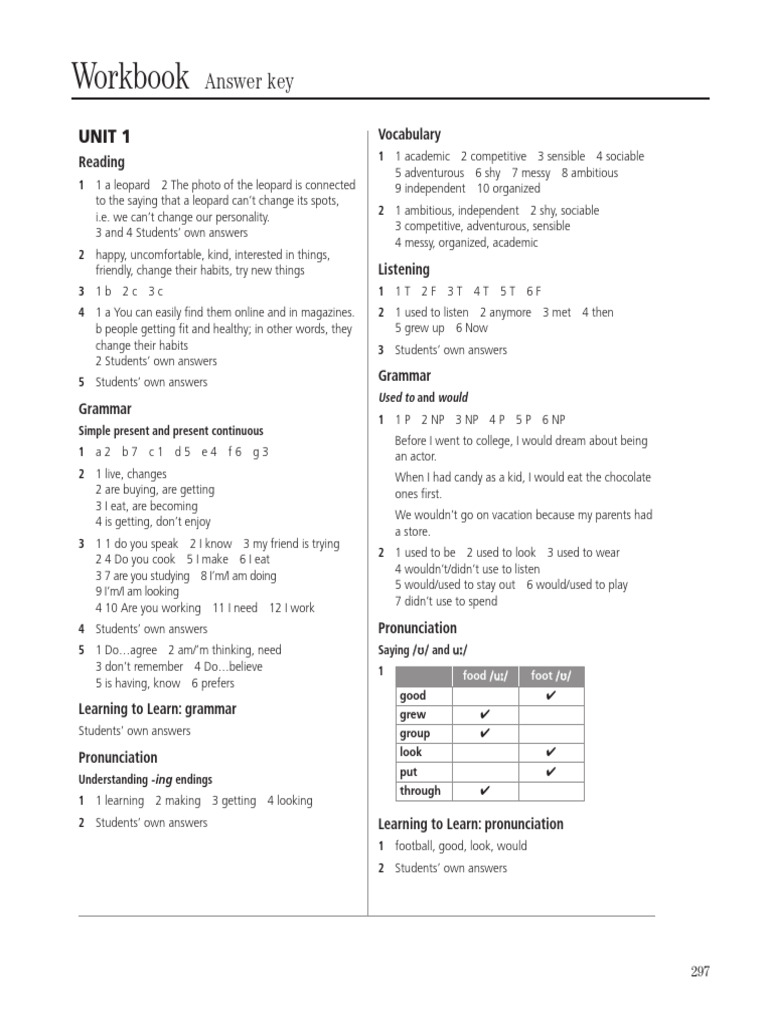Workbook Answer Key for English Units | PDF | English Language ...