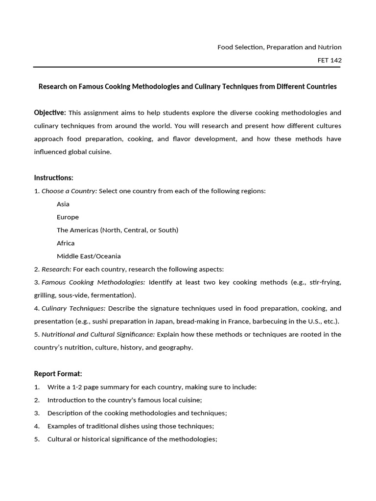 Assignment World Culinary Techniques | PDF | Cooking | Cuisine