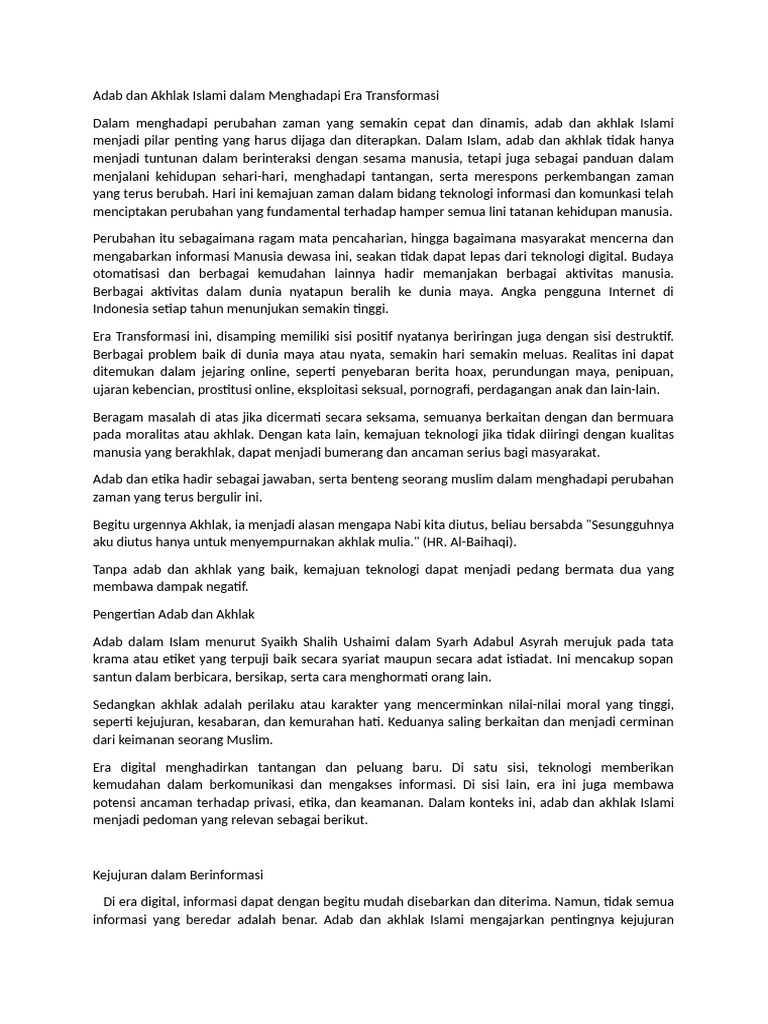 Adab Islami di Era Digital Modern | PDF