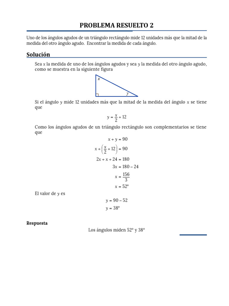 Medidas de ángulos en triángulo rectángulo | PDF