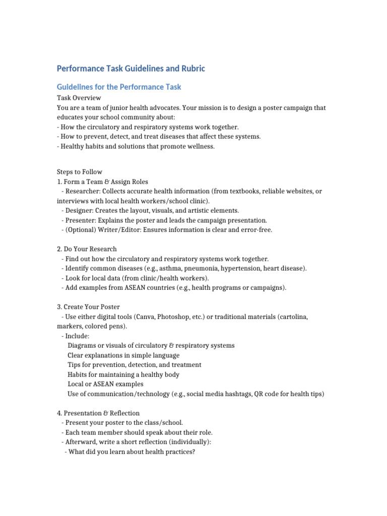 Performance Task Guidelines and Rubric | PDF