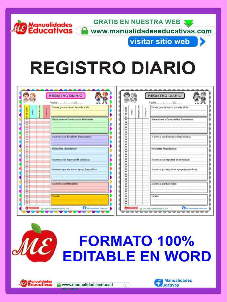 Registro Diario Editable en Word | PDF
