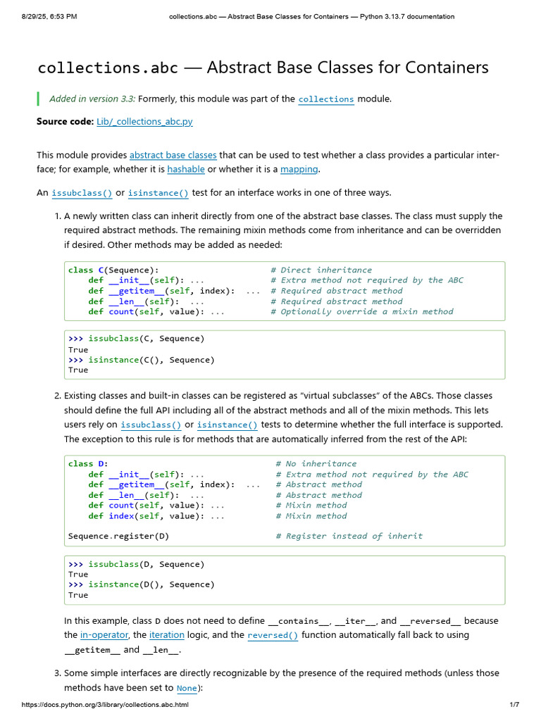 Collections - Abc - Abstract Base Classes For Containers - Python 3.13.7 Documentation | PDF ...