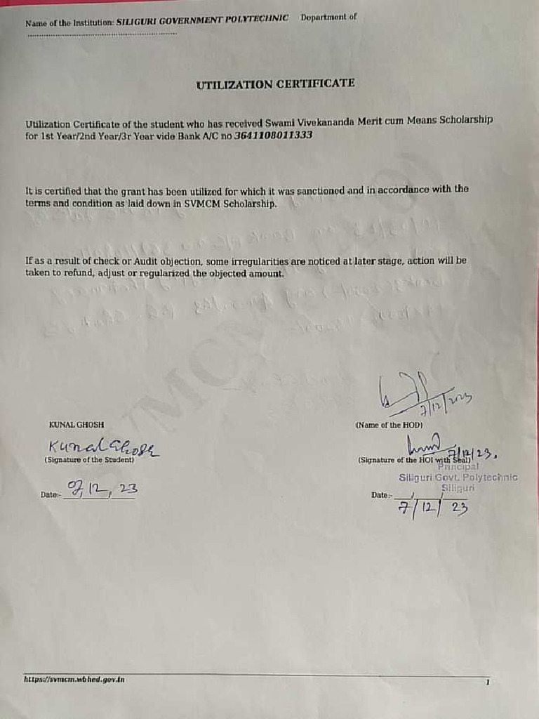 Utilisation Certificate | PDF