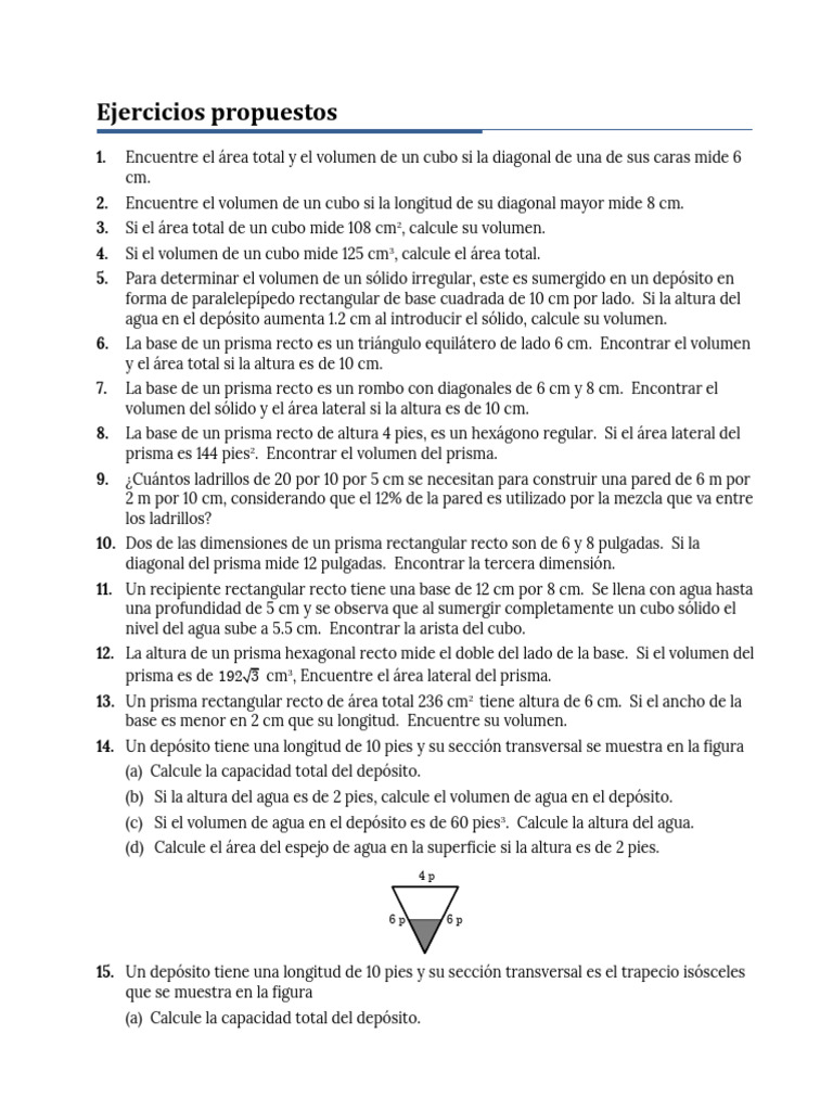 Ejercicios de Volumen y Área de Sólidos | PDF | Esfera | Objetos ...