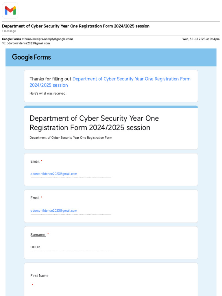 Cyber Security Year One Registration 2024 | PDF