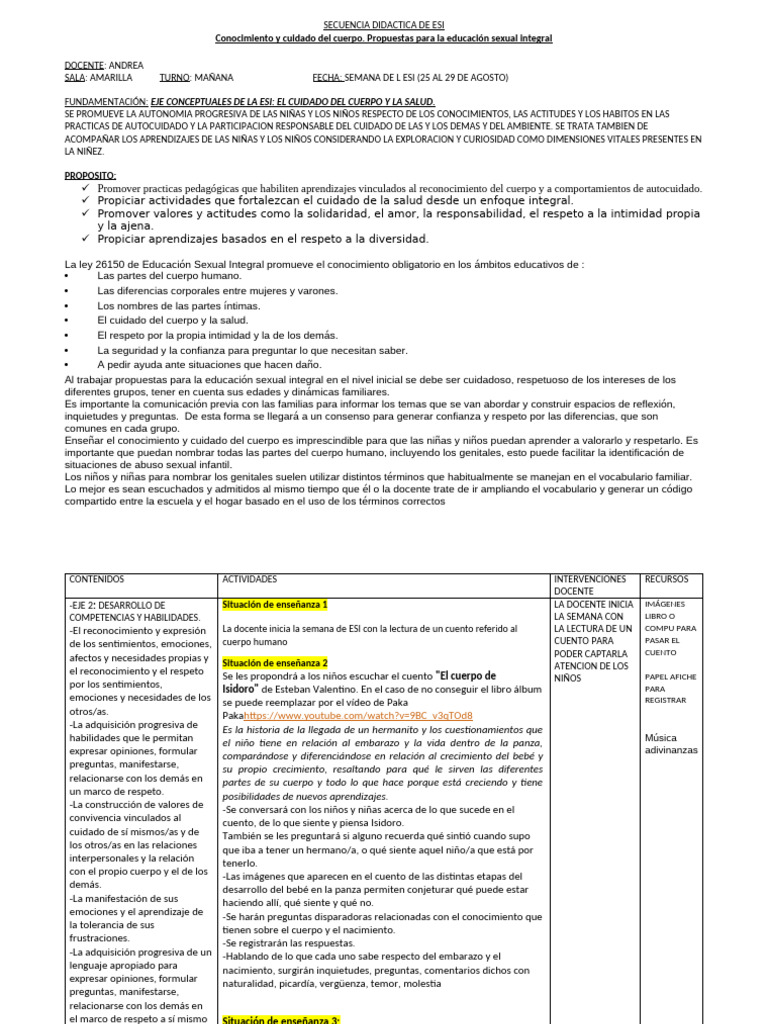 Secuencia Didactica de Esi 2025 | PDF | Educación sexual | Enseñando