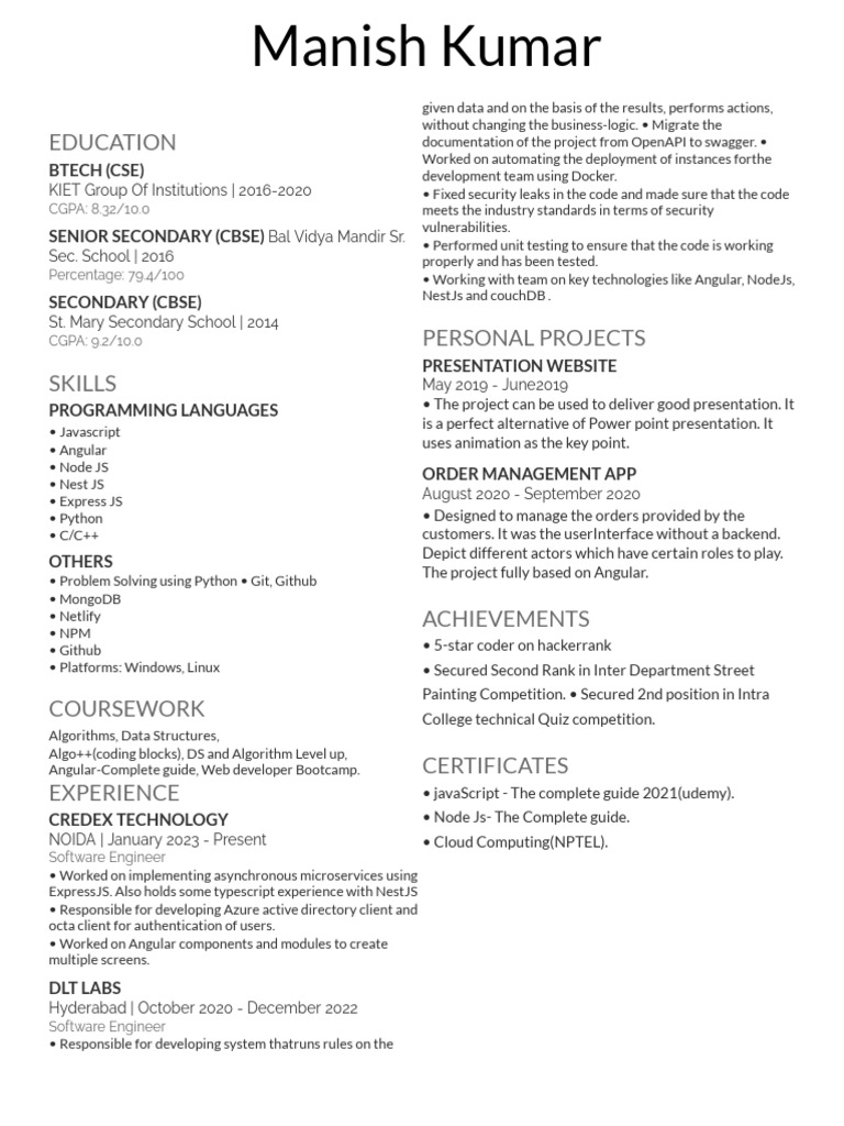 Resume - Manish Kumar | PDF | Systems Architecture | Computer Science
