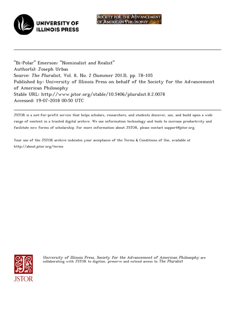"Bi-Polar" Emerson - "Nominalist and Realist" | PDF | Metaphysics ...