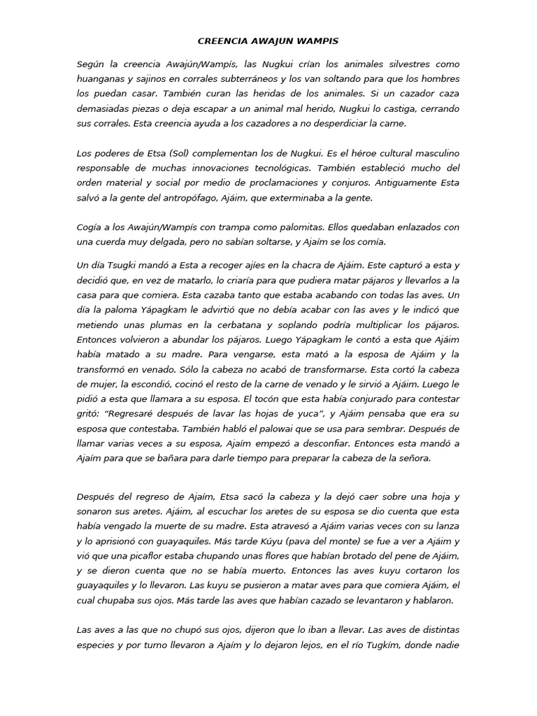 Creencia Awajun Wampis | PDF | Aves | Carne
