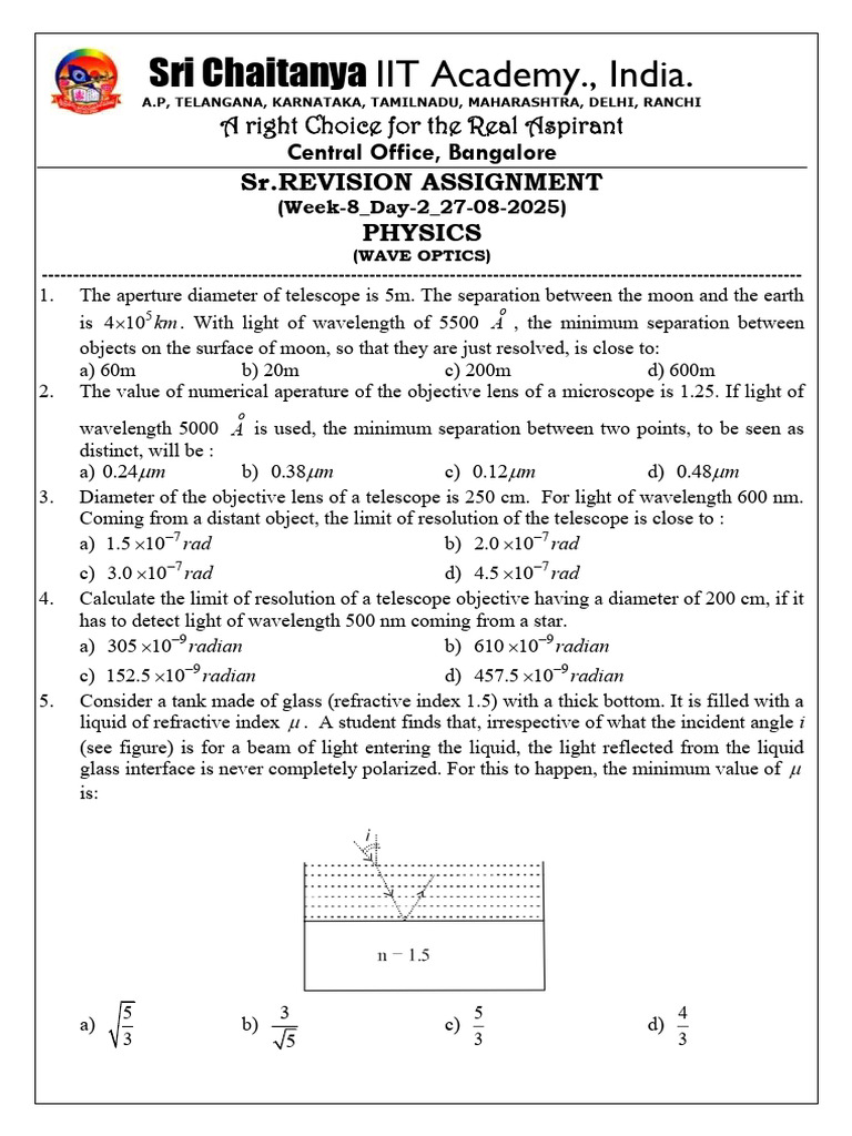 PHY REV - ASSN W-8 Day-2 27-08-2025 | PDF | Diffraction | Motion (Physics)
