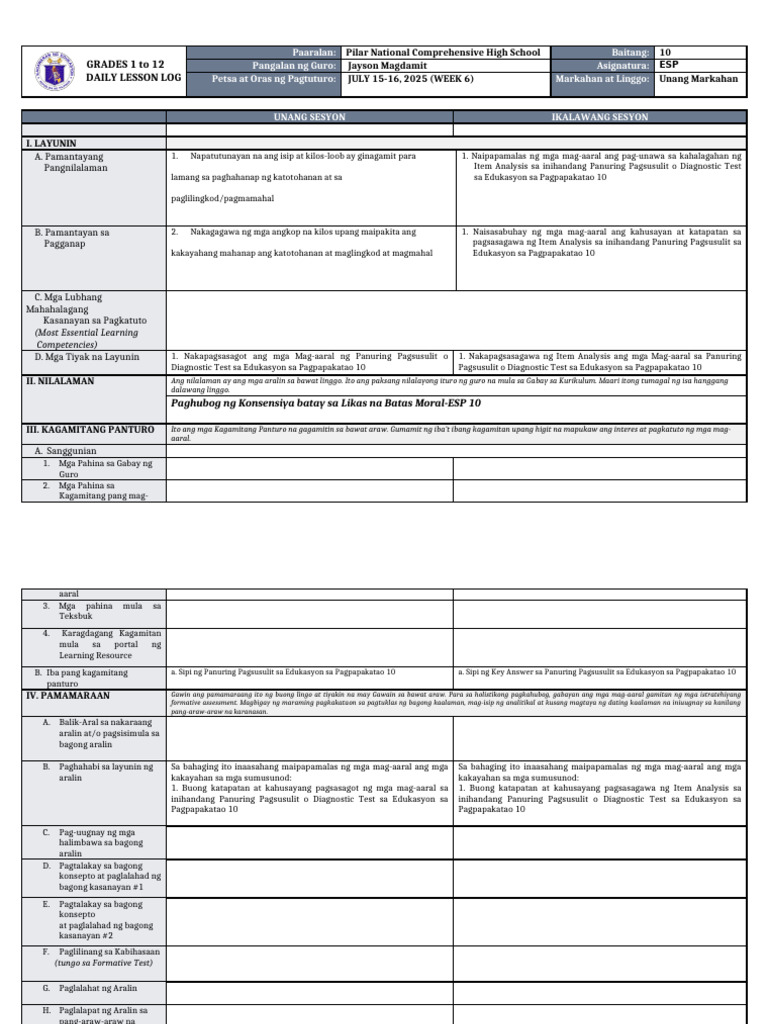 DLL - Esp 10 - Q1 - W3 | PDF