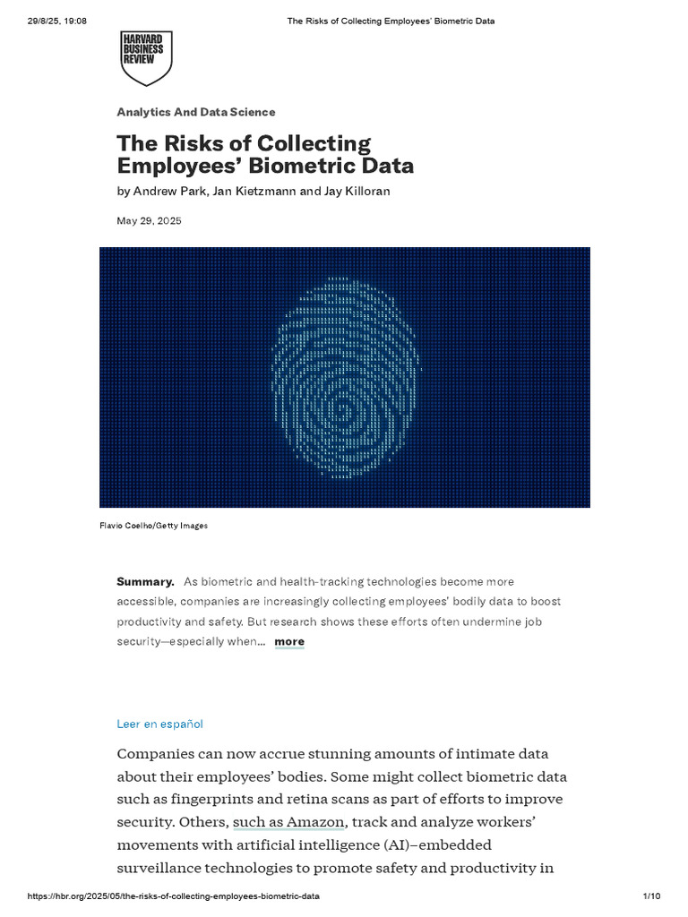 Risks of Employee Biometric Data Collection | PDF | Employment | Biometrics