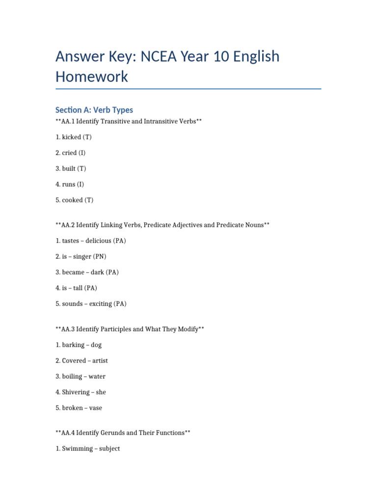 NCEA Year 10 English Answer Key | PDF