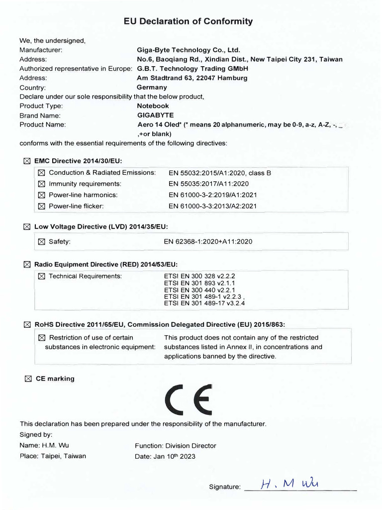 2025000000000020033#EU CE Declaration of Conformity - AERO 14 OLED ...