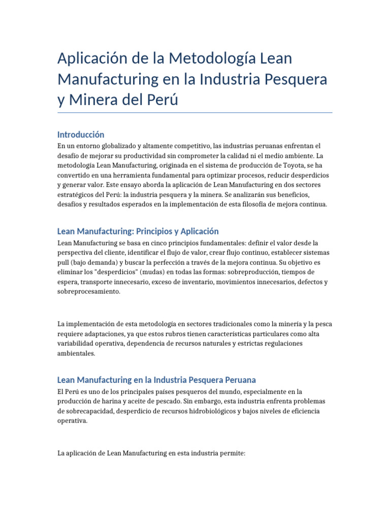 Lean Manufacturing en Pesca y Minería Perú | PDF | Lean Manufacturing ...