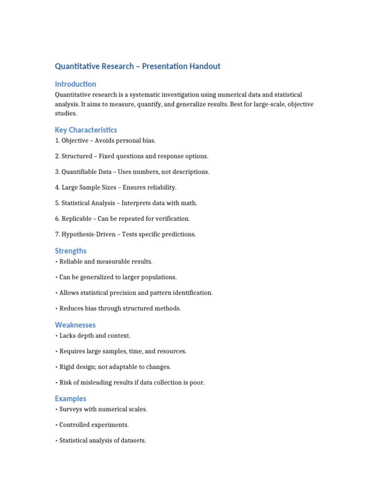 Quantitative Research Handout | PDF